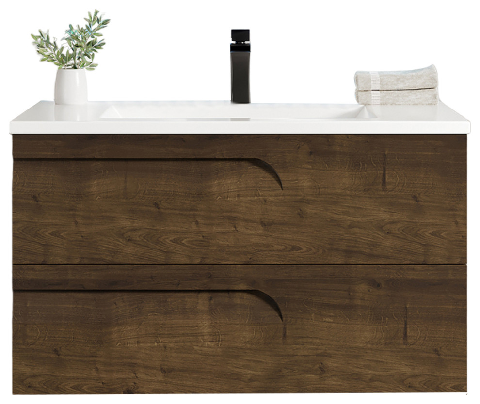Eviva Joyous 36" Rosewood Wall Mount Bathroom Vanity - Modern ...