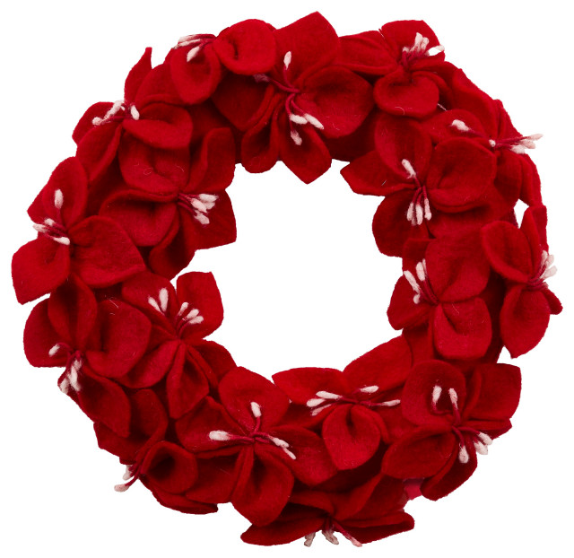 Handmade Hand Felted Wool Wreath, Red Amaryllis Flowers, 14 ...