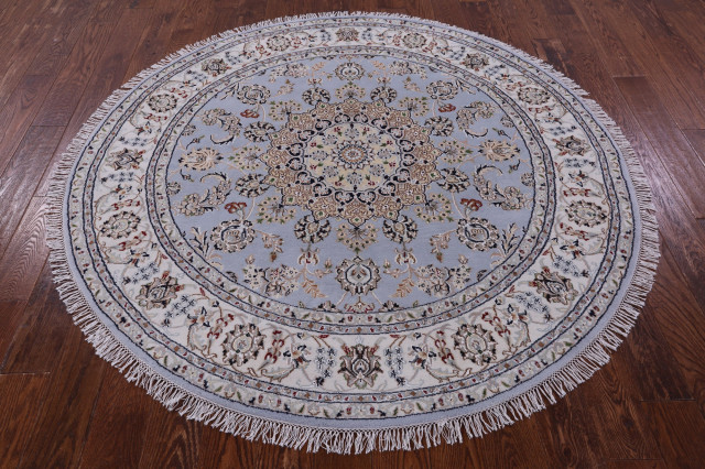 6' Round Persian Nain Wool & Silk Handmade Rug - Q14746, 6' 1" X 6' 1 ...