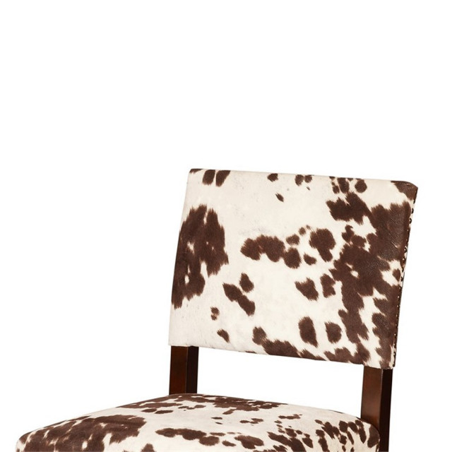 Home Square 24" Wood Counter Stool with Cow Print Upholstery in Brown ...
