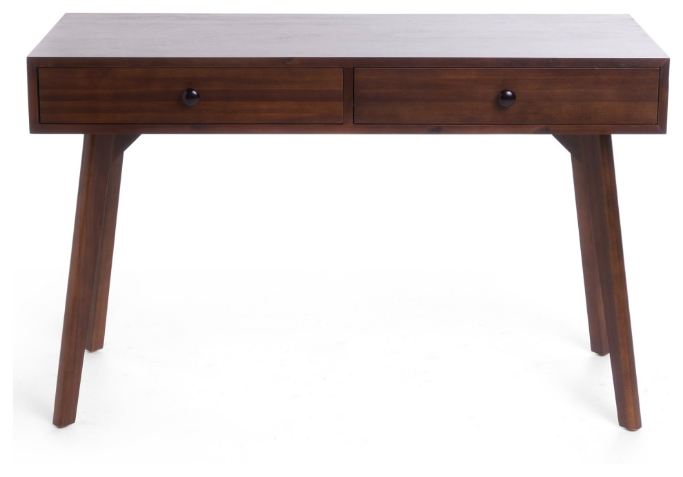 Traditional Desk, Acacia Wood Construction With Angled Legs & 2 Drawers ...
