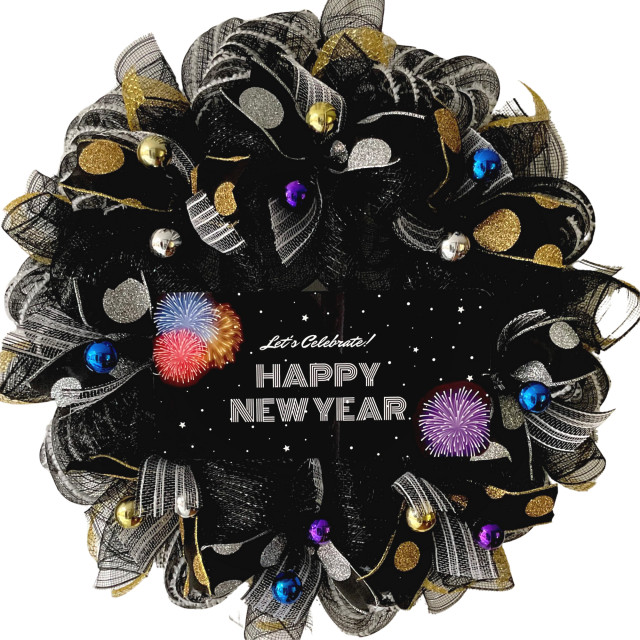 Lets Celebrate Happy New Year Handmade Deco Mesh Wreath - Contemporary ...