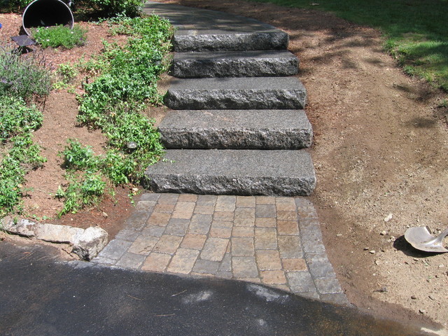 Caledonia Granite with paver walkway - Boston - by Ideal Landscape ...