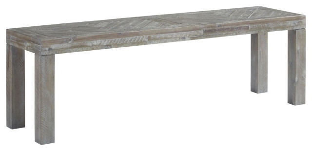 Modus Herringbone Solid Wood Dining Bench in Rustic Latte - Farmhouse ...