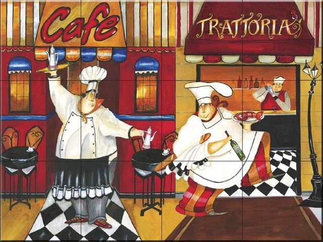 Tile Mural, Platter Chefs by Jennifer Garant, 17" x 12.75" (12 Tiles ...