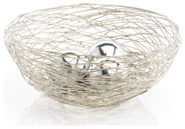 Abstract Silver Wire Centerpiece Bowl, 12" x 12" x 5.5" - Contemporary ...