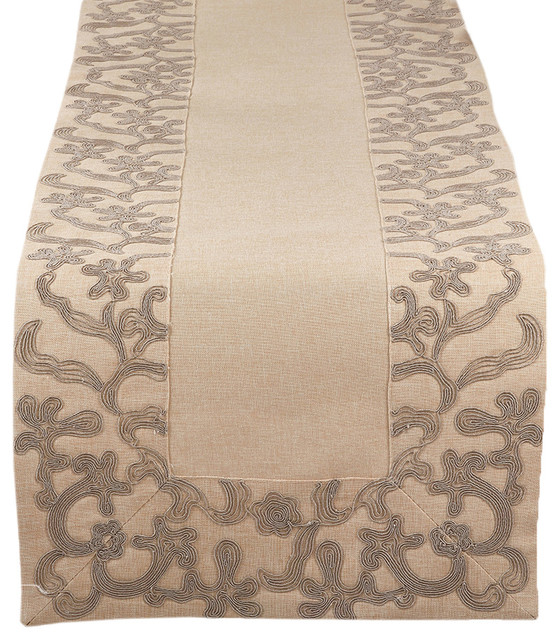 Embroidered Floral Border Table Runner - Traditional - Table Runners ...