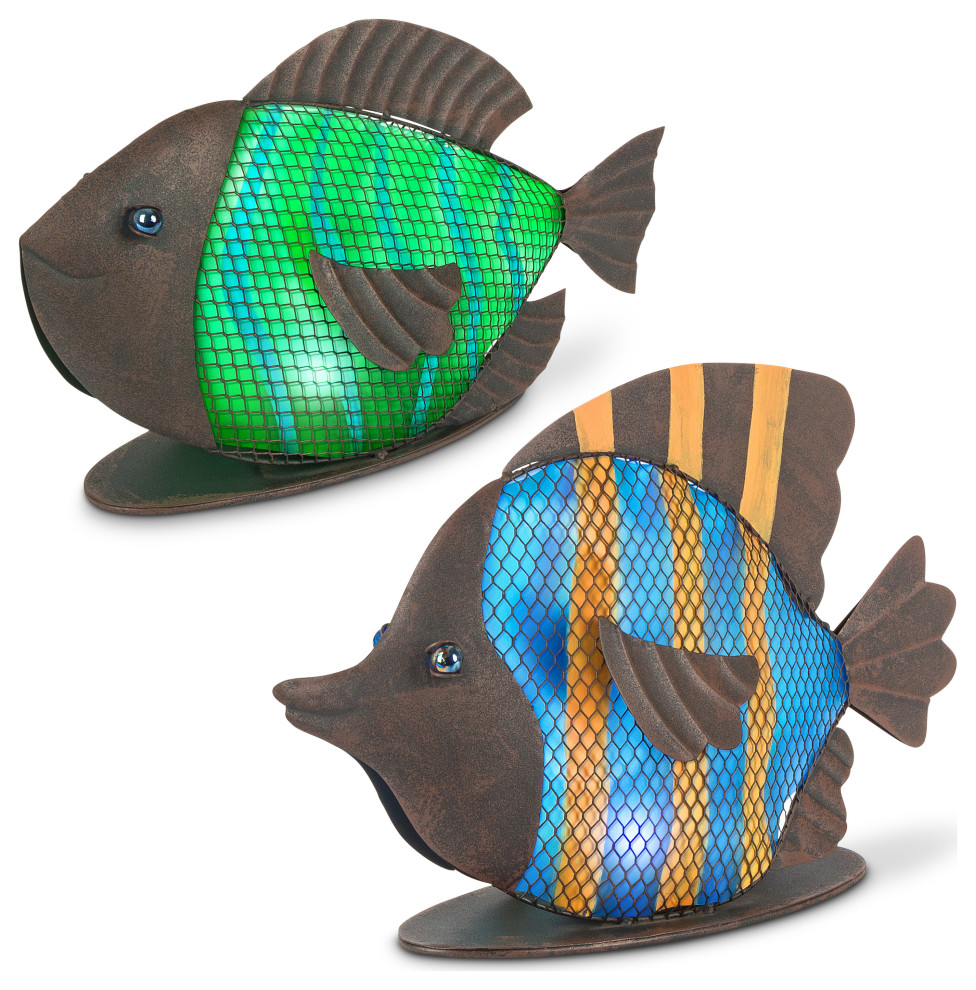 11" Solar Lighted Garden Meadow Mesh Fish - Beach Style - Novelty ...