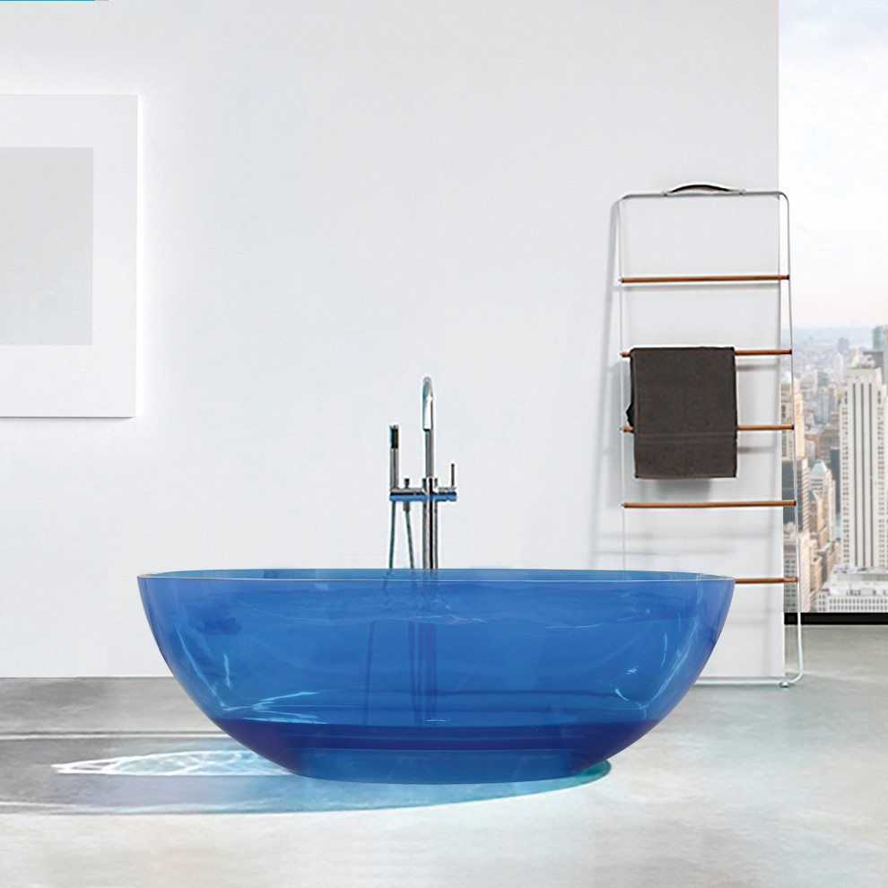 64'' x 29.6'' Freestanding Solid Surface Soaking Bathtub in Translucent ...