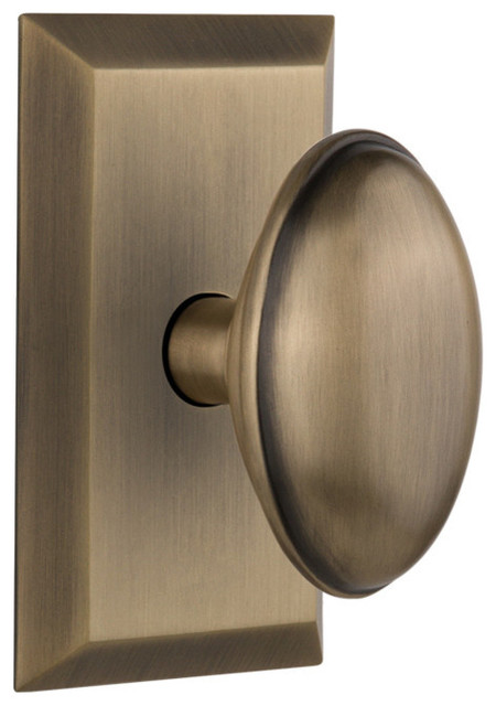 Studio Plate Privacy Homestead Door Knob, Bright Chrome, Backset Size: 2.75" - Transitional ...
