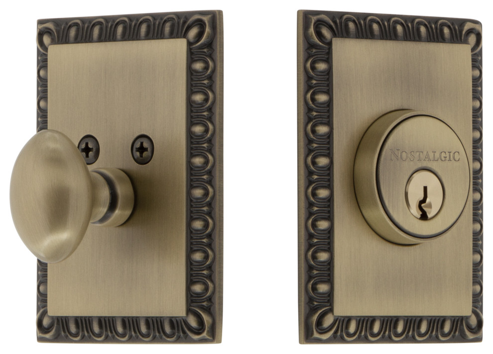 Neoclassical Single Cylinder Deadbolt, Antique Brass, 2.375 ...