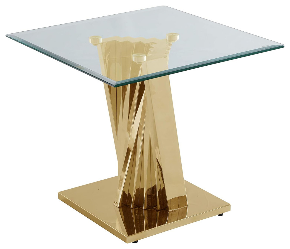 Contemporary End Table, Unique Twisted Golden Pedestal Base With Clear ...