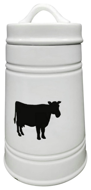 Ceramic 11" Cow Canister, White - Farmhouse - Decorative Jars And Urns ...