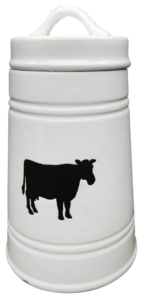Ceramic 11" Cow Canister, White - Farmhouse - Decorative Jars And Urns ...