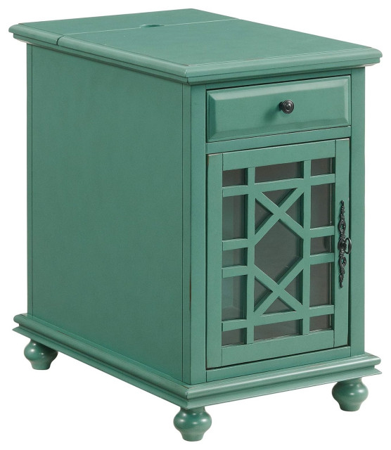Elegant Power Chairside Table with Cabinet Door and Flip-Top Charging ...
