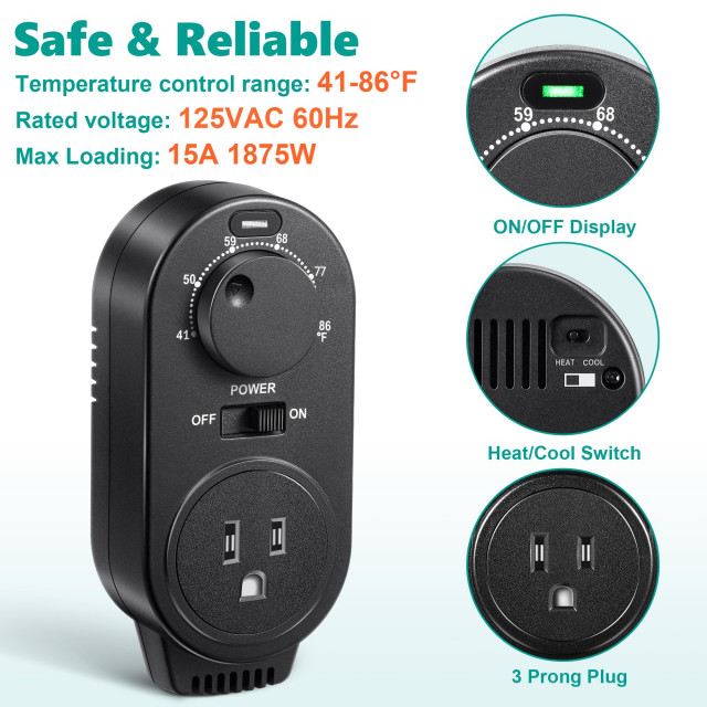 Adjustable Thermostat, Plug in Heating and Cooling Thermostat ...