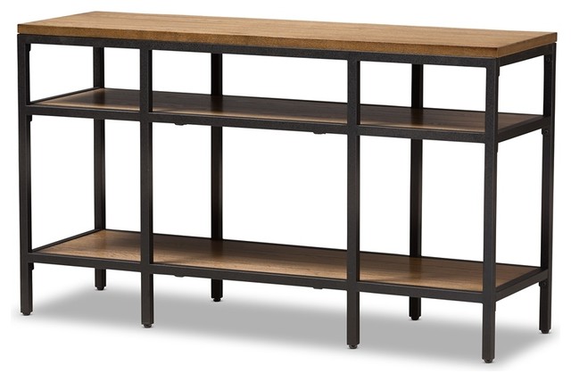 Rustic Industrial-Style Oak Brown Finished Wood Metal Console Table ...