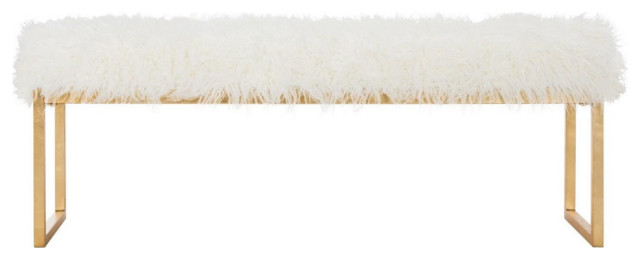 Whitney Faux Curly Sheepskin Bench White - Contemporary - Upholstered ...