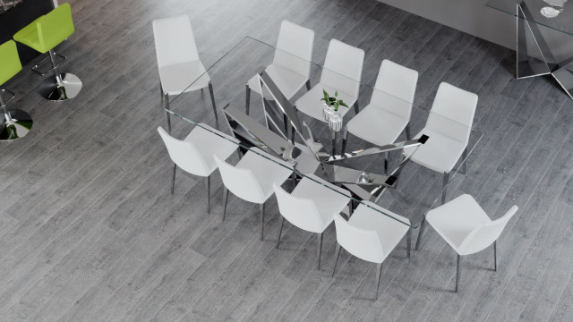 Modern Serra 94 Inch Dining Table Clear Glass Polished Stainless Steel ...