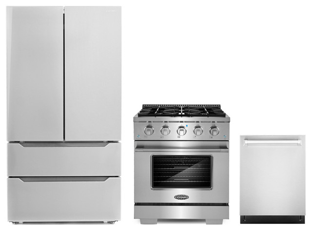3PC Package with 30" Gas Range, 24" Dishwasher & French Door ...