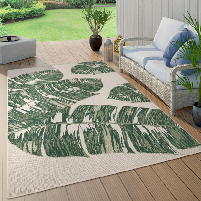 Tropical Outdoor Rug Jungle Leaves Design, 6'7"x9'6" - Tropical ...