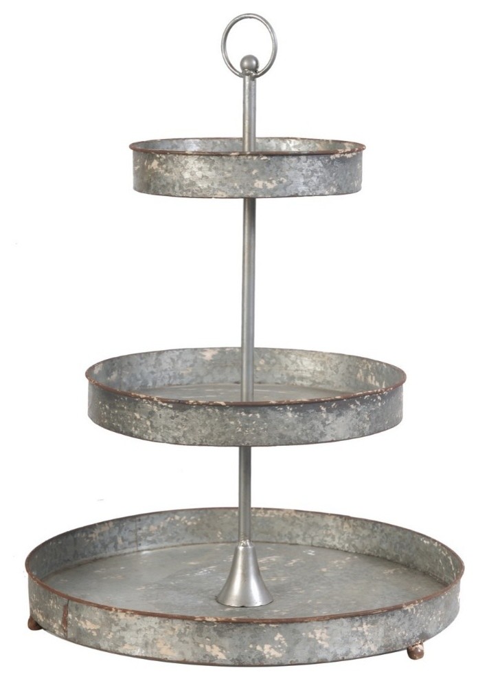 3-Tiered Metal Food Stand, Silver - Farmhouse - Dessert And Cake Stands ...