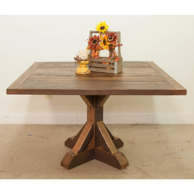 Thornton Barnwood Square Pedestal Dining Table, 60x60 - Rustic - Dining ...