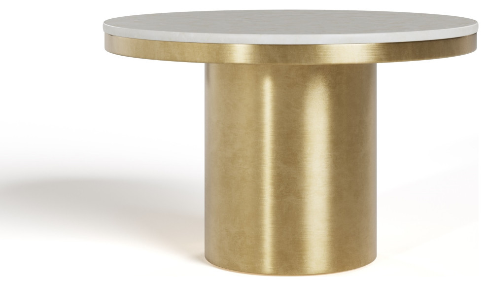 Modrest Rocky Glam White Marble and Brush Gold Round Dining Table ...