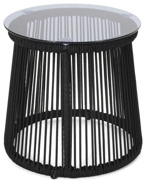 Luca Modern Outdoor Rope Weave Side Table With Tempered Glass Top ...