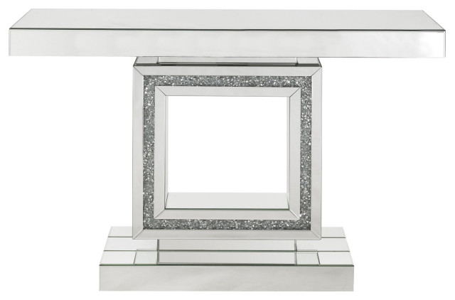 Modern Glam Console Table, Square Support With Faux Diamond Inlay ...