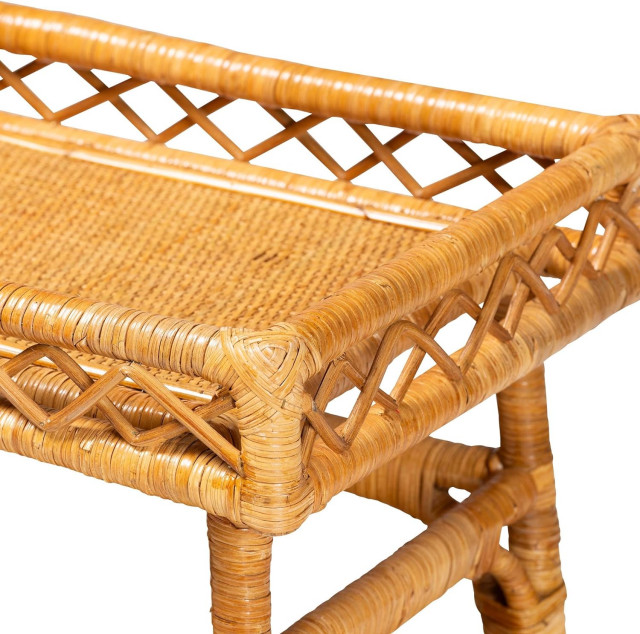 Bohemian Console Table, Natural Rattan Covered Frame With Tray Top ...