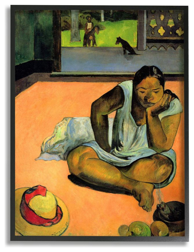 Waiting Native Figures Classic Painting, 16"x20" - Contemporary ...