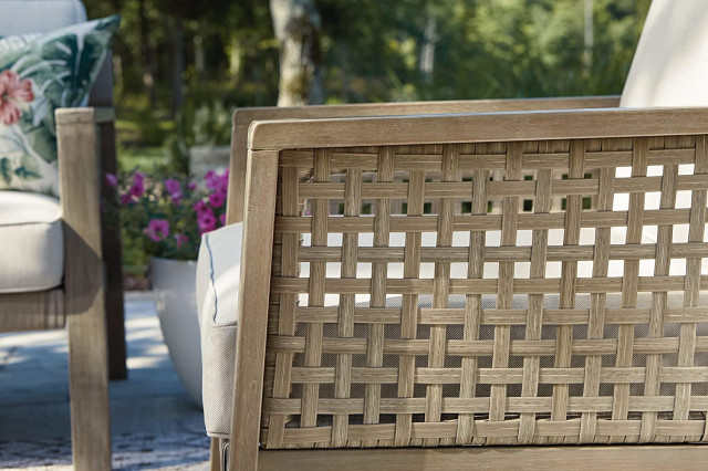 Set of 2 Outdoor Chair, Eucalyptus Wood Frame With Woven Wicker Sides ...