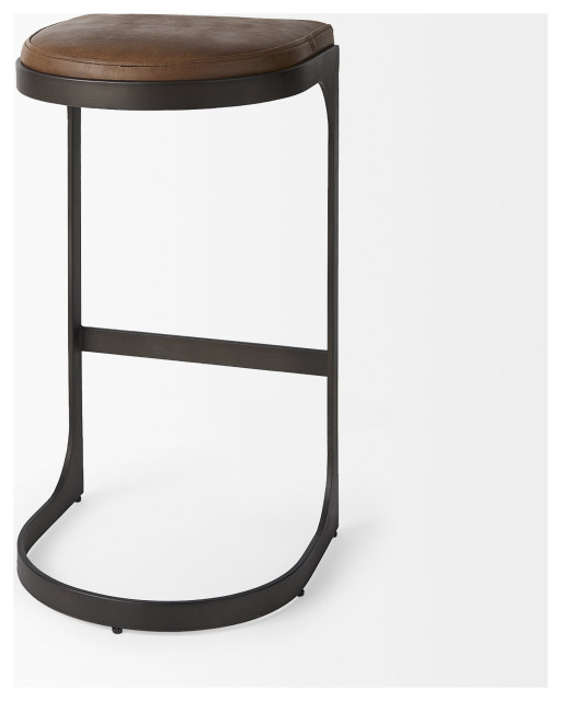 Brown Leather C Shape Metal Bar Stool - Industrial - Bar Stools And ...