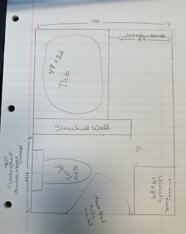 Horrible bathroom layout I can’t solve | Houzz Forum