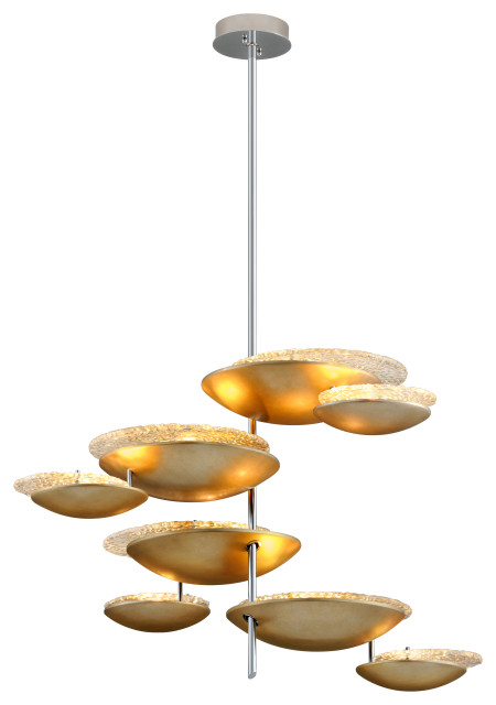 Libra, 8 Light Pendant, Silver Leaf With Polished Stainless Accent ...