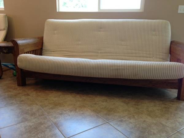 High End Futon Frame with Upholstered Striped Futon Cover - New York ...