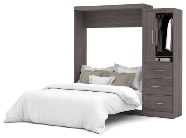 Bestar Nebula 90" Queen Wall Bed Kit with 3 Drawer Set in Bark Grey ...