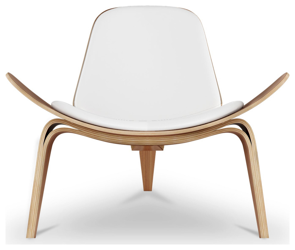 Shell Chair, White Real Leather - Modern - Armchairs And Accent Chairs ...