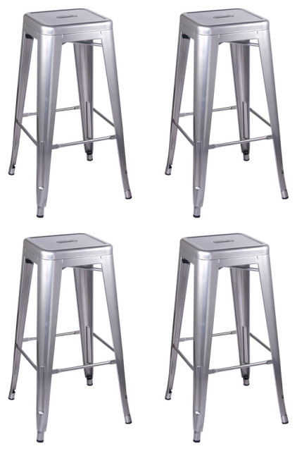 Silver Backless Metal Bar Stools, Set of 4 - Industrial - Bar Stools ...