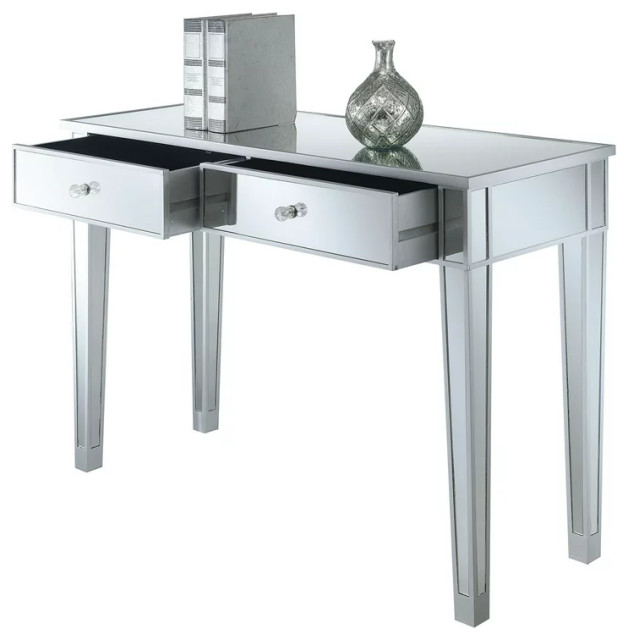 Contemporary Desk, Mirrored Design With Tapered Legs & 2 Large Drawers ...