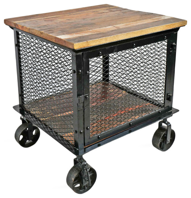 Iron Caster & Salvaged Wood Side Table / Cabinet - Industrial ...