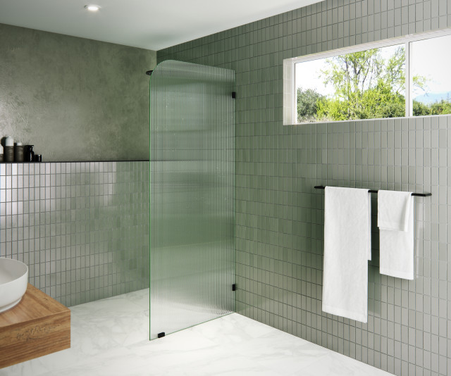 30 in. x 78 in. Frameless Shower Door, Single Fixed Panel Fluted Radius ...