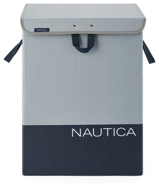 Nautica Folded Hamper with Lid, Gray Block - Beach Style - Hampers - by ...