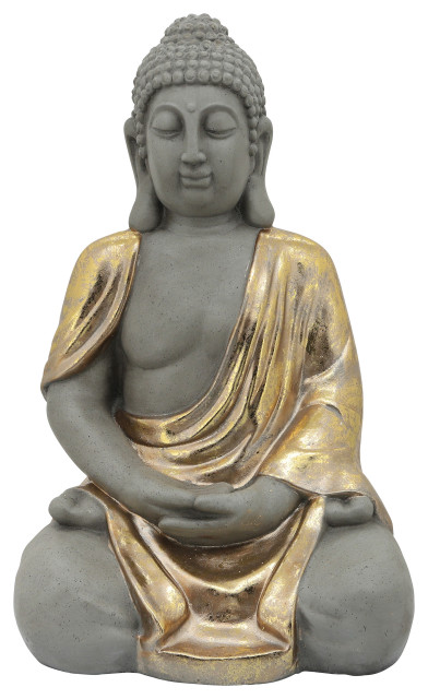 Resin, 25"H Meditating Buddha, Gray - Asian - Decorative Objects And ...