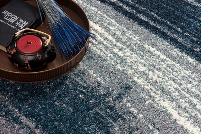 4' X 6' White And Blue Abstract Strokes Area Rug - Contemporary - Area ...