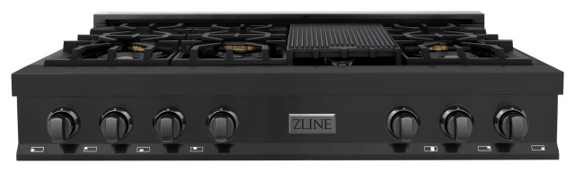 ZLINE 48" Porcelain Rangetop, Black Stainless With Gas Brass Burners ...