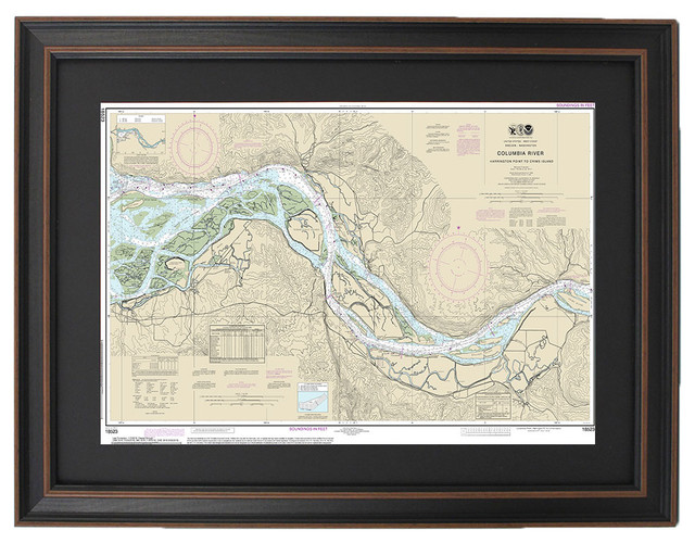 Framed Nautical Chart, Columbia River, Harrington Point to Crims Island ...