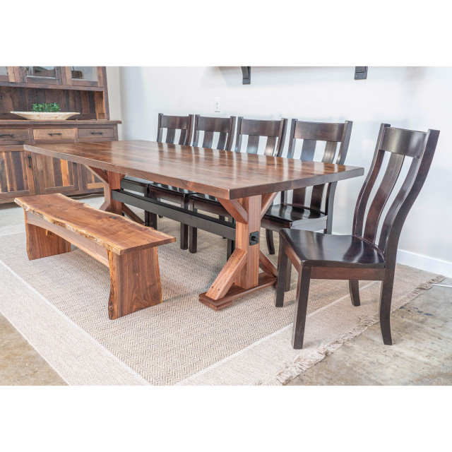 Clayton Walnut Wood and Steel Dining Table, 42"x108" - Transitional ...