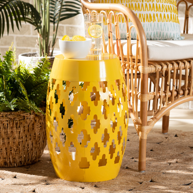 Branson Modern Yellow Finished Metal Outdoor Side Table - Mediterranean ...